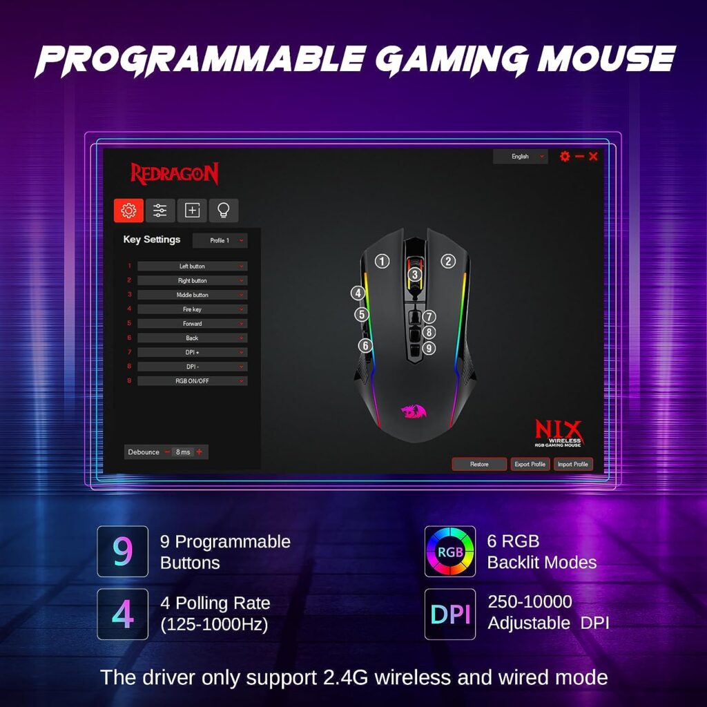 Mouse Gamer Redragon Nix M914-RGB Tres tipos de conexión Bluetooth /2.4G /Cable
